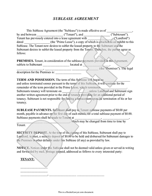 Sublease Agreement Form Sublet Contract Template with Sample 